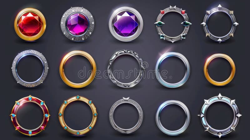 An Empty Circle of Silver and Gold Rank Frames for Game UI Design ...