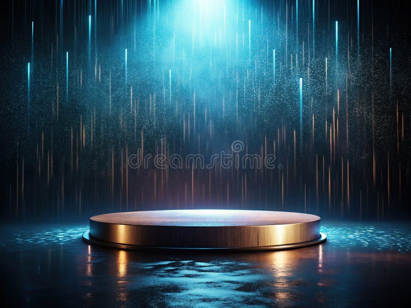 Empty Circular Podium in Dramatic Rain Realistic 3D Render for Product ...