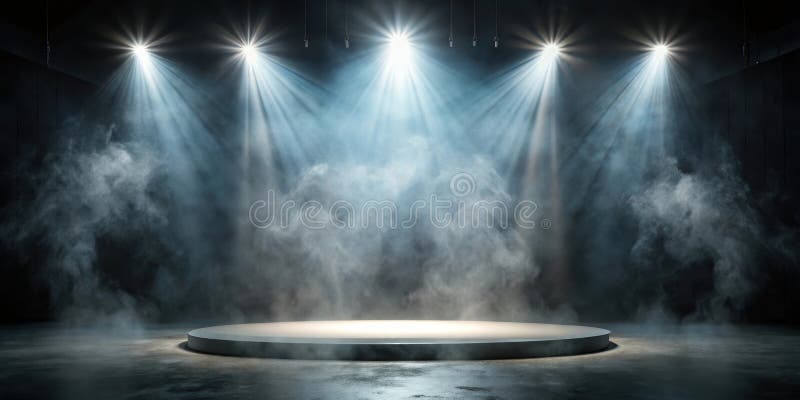 Empty Circular Stage with Dramatic Lighting and Atmospheric Smoke ...