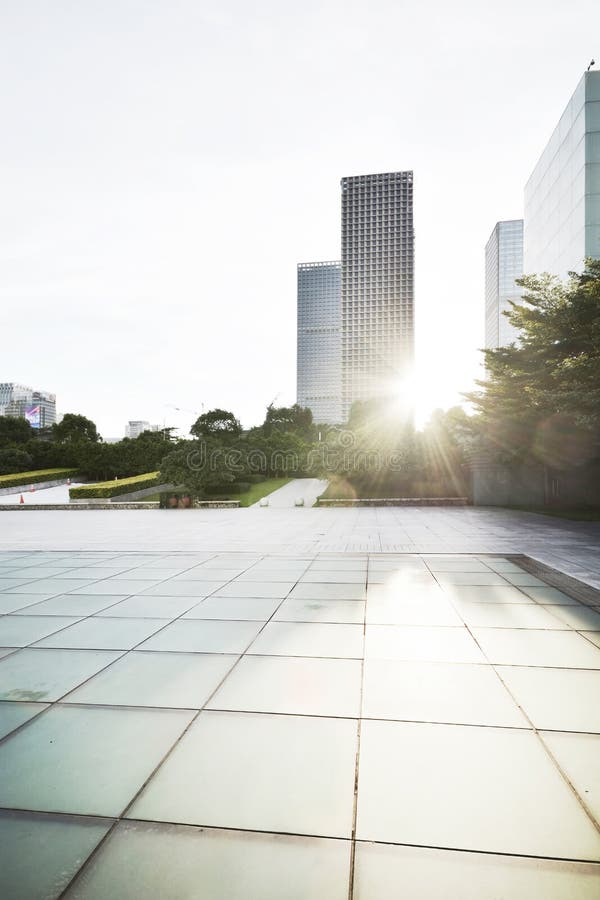 Empty City Square and Skyscraper Stock Image - Image of floor ...