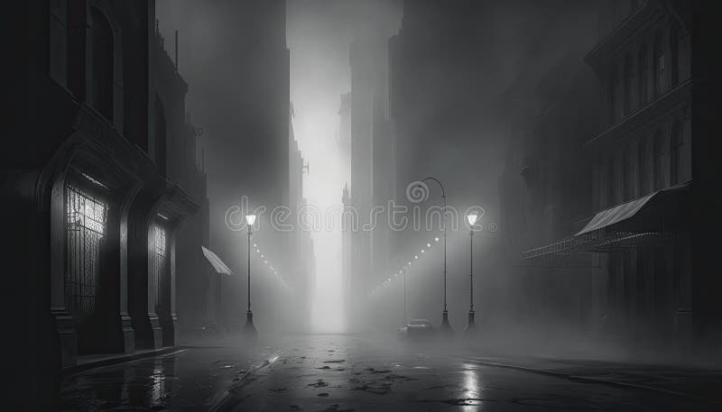 Empty City Street with Dark and Mysterious Scene Stock Illustration ...