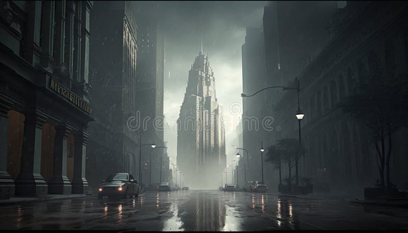 Empty City Street with Dark and Mysterious Scene Stock Illustration ...