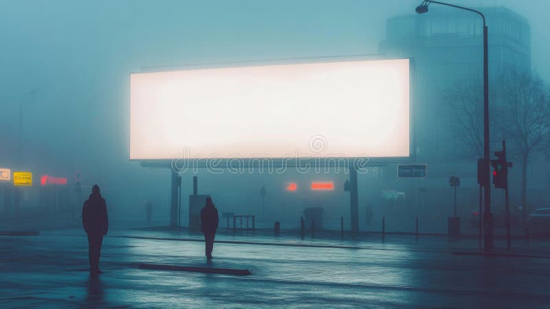 Empty City Street Scene with Blank Billboard in Fog Stock Illustration ...