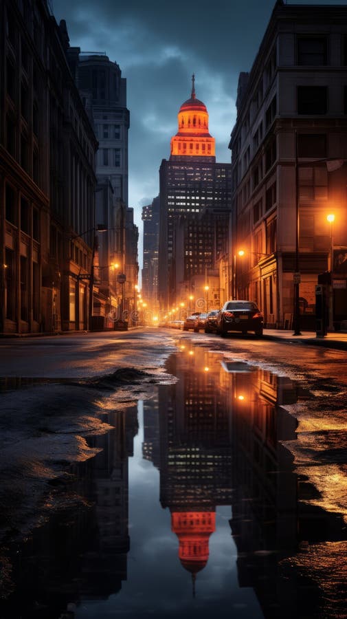 Empty city streets stock illustration. Illustration of lights - 299331497