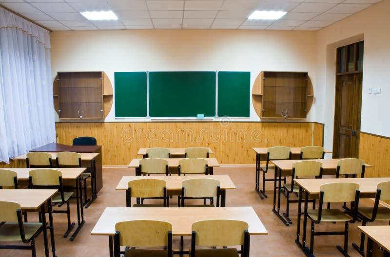 Empty class in the evening stock photo. Image of chalkboard - 12556760