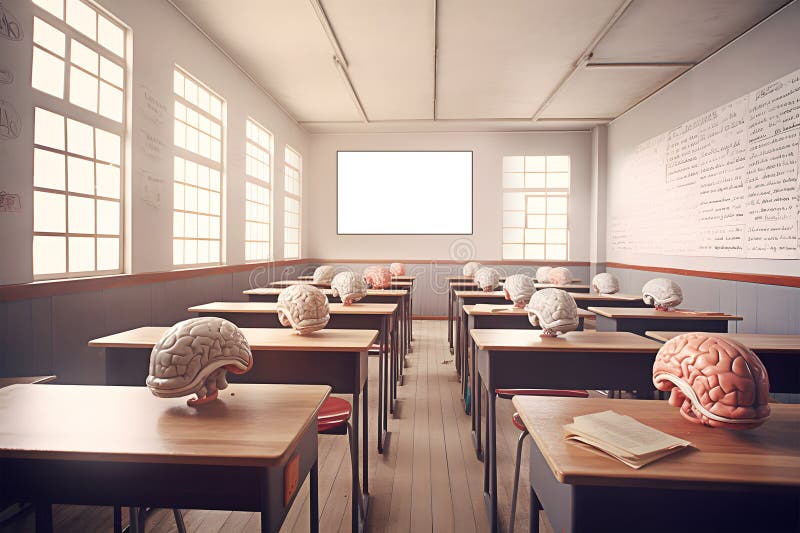 Empty Class Room with Human Brain Models on Desk. Stock Illustration ...