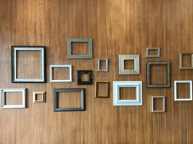 Empty Classic Wood Frame on Wooden Wall Stock Image - Image of frame ...