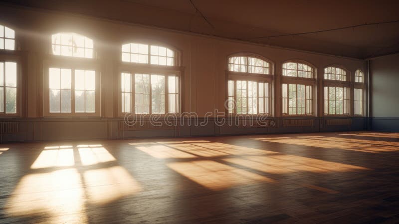 Empty Classical Dance Hall with Mirror, Sunlight from Windows. Ballet ...
