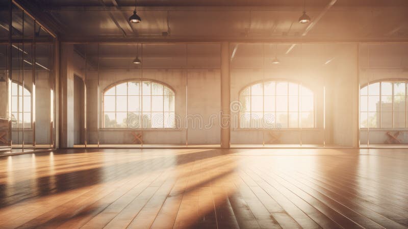 Empty Classical Dance Hall with Mirror, Sunlight from Windows. Ballet ...
