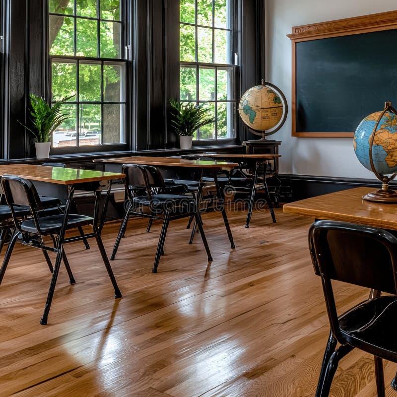 Empty Classroom with Arranged Desks and Natural Light during the Stock ...