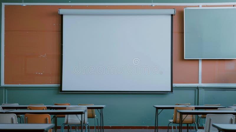 Empty Classroom with Big Screen Stock Image - Image of presentation ...