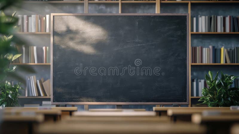 Empty Classroom with Blackboard and Bookshelves, Educational Setting ...
