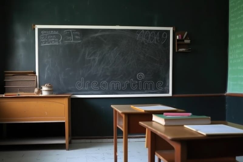 Empty Classroom with Blackboard and White Chalk for Writing Stock ...
