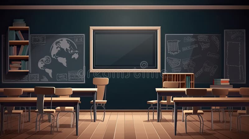 Empty Classroom with Blank Blackboard for Template and Background Stock ...