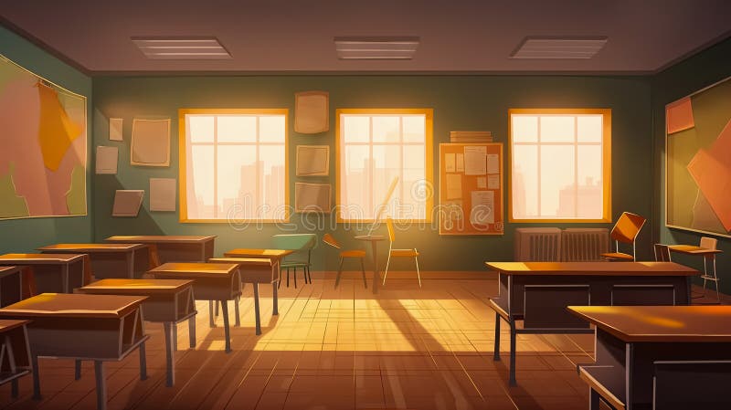 Empty Classroom Illustration for Game and Cartoon Background and Banner ...