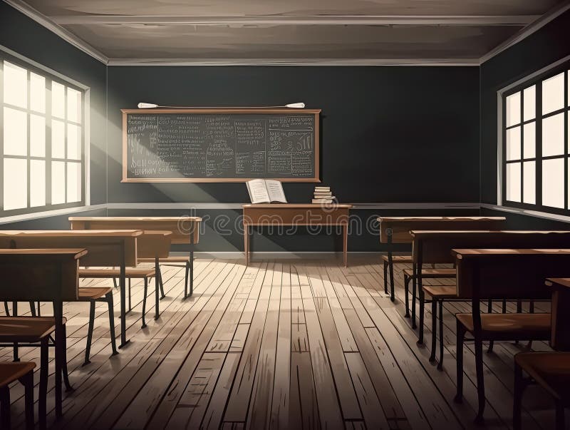 Empty Classroom with Blank Blackboard for Template and Background ...