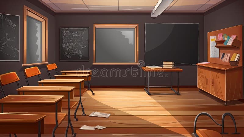 Empty Classroom with Blank Blackboard for Template and Background ...