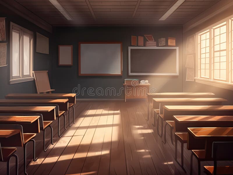 Empty Classroom with Blank Blackboard for Template and Background ...