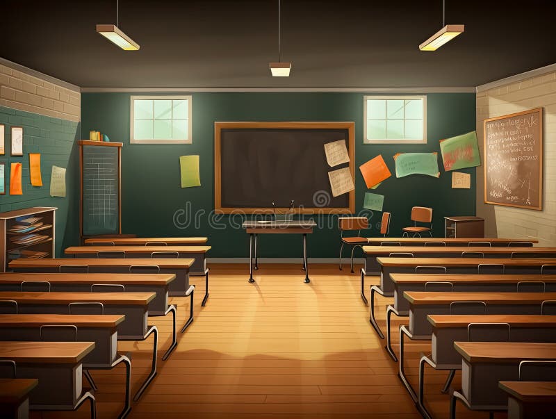 Empty Classroom with Blank Blackboard for Template and Background ...
