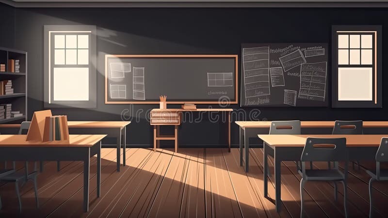 Empty Classroom with Blank Blackboard for Template and Background ...