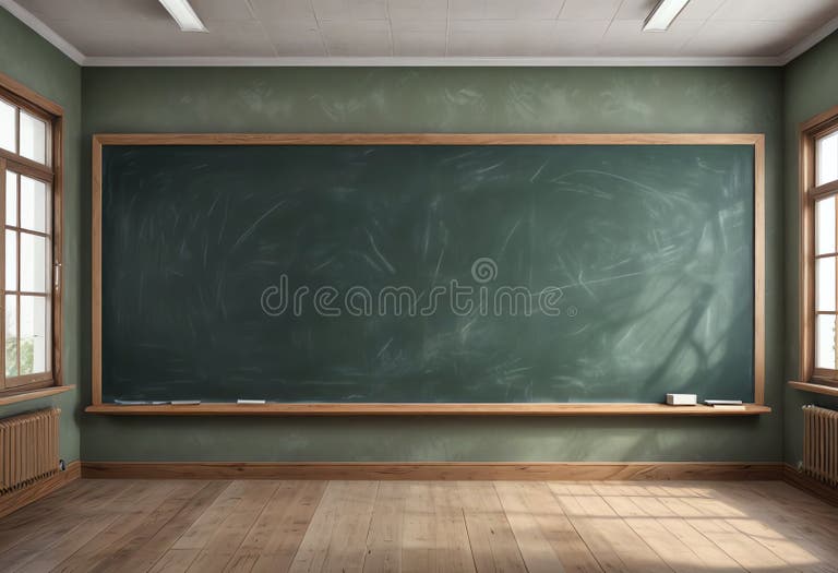 Empty Classroom with Blank Chalk Board for Copy Space Stock ...