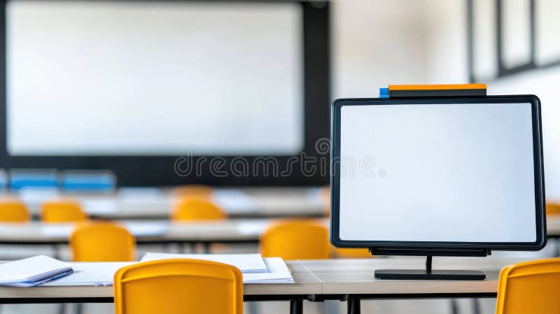 Empty Classroom with Blank Whiteboard & Projector Stock Illustration ...