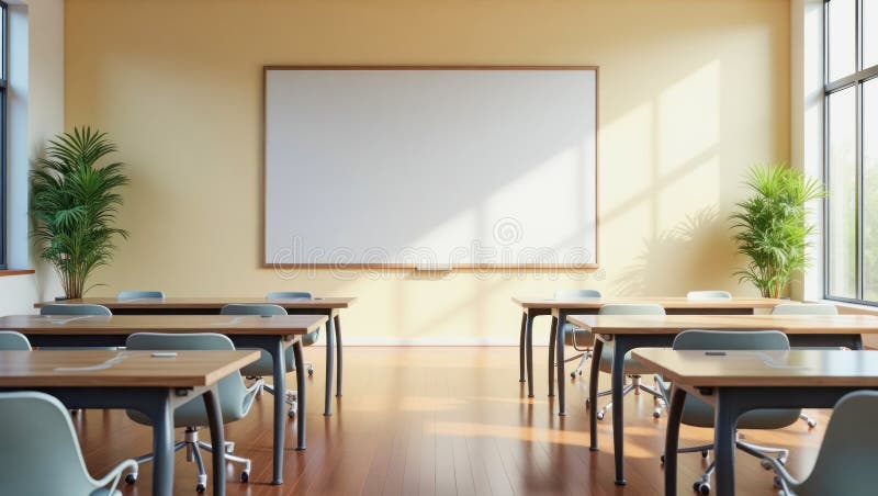 Empty Classroom with Board and Tables Bathed in Natural Light Stock ...