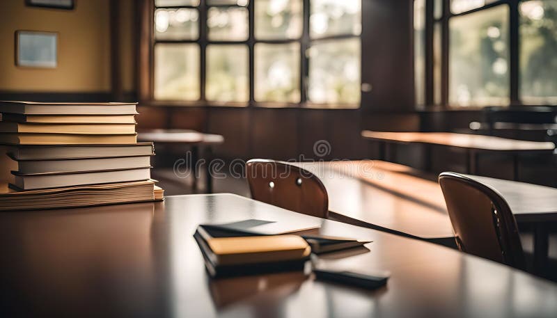 Empty Classroom with Books on a Desk Stock Illustration - Illustration ...