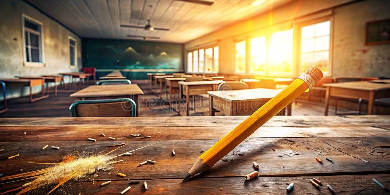 Empty Classroom Broken Pencil a WormsEye View of Despair and Loss Stock ...