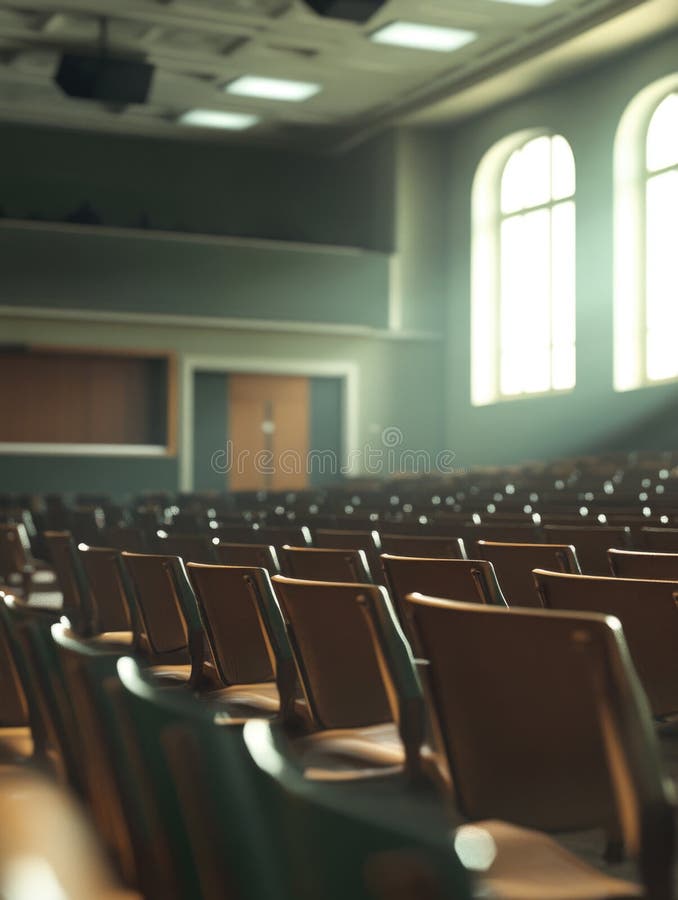 Empty Classroom with Brown Seats Stock Image - Image of large, hall ...