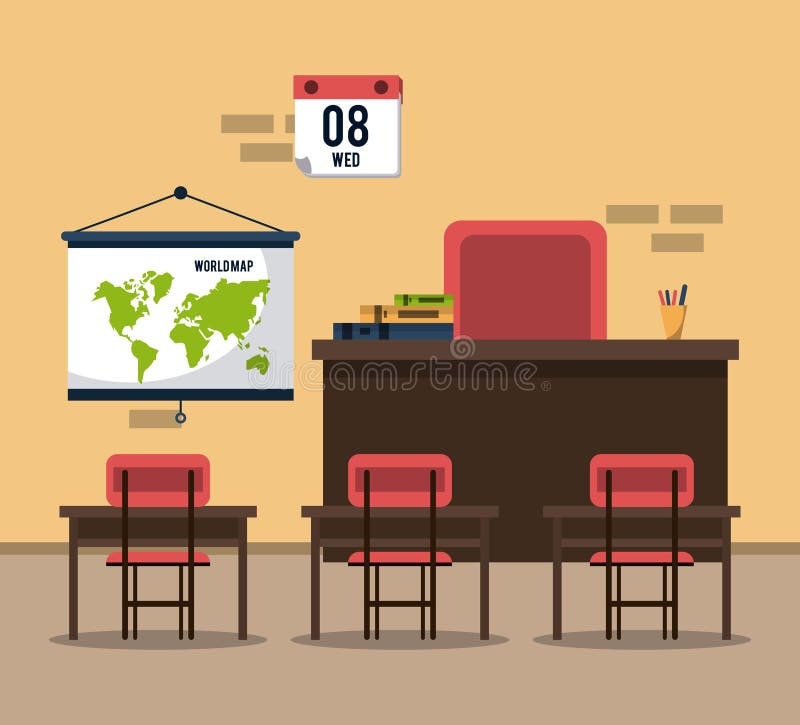 Empty classroom cartoon stock vector. Illustration of vector - 113273536