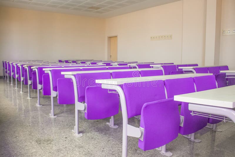 Empty Classroom with Chairs and Desks Stock Photo - Image of chairs ...