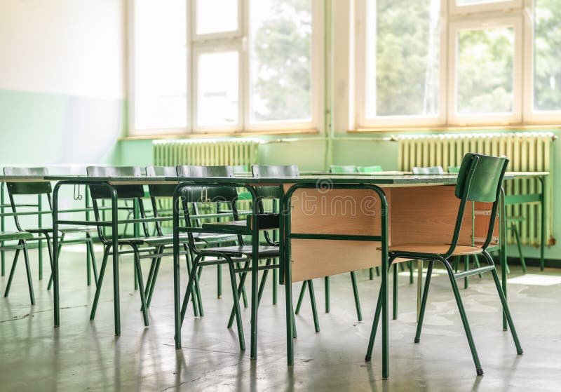 Empty Classroom with Chairs and Desks Stock Image - Image of study ...