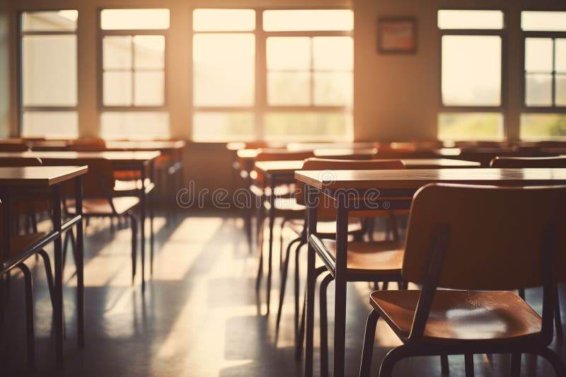 Empty Classroom with Chairs and Tables in School, Education and ...