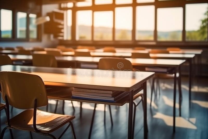 Empty Classroom with Chairs and Tables in School, Education and ...