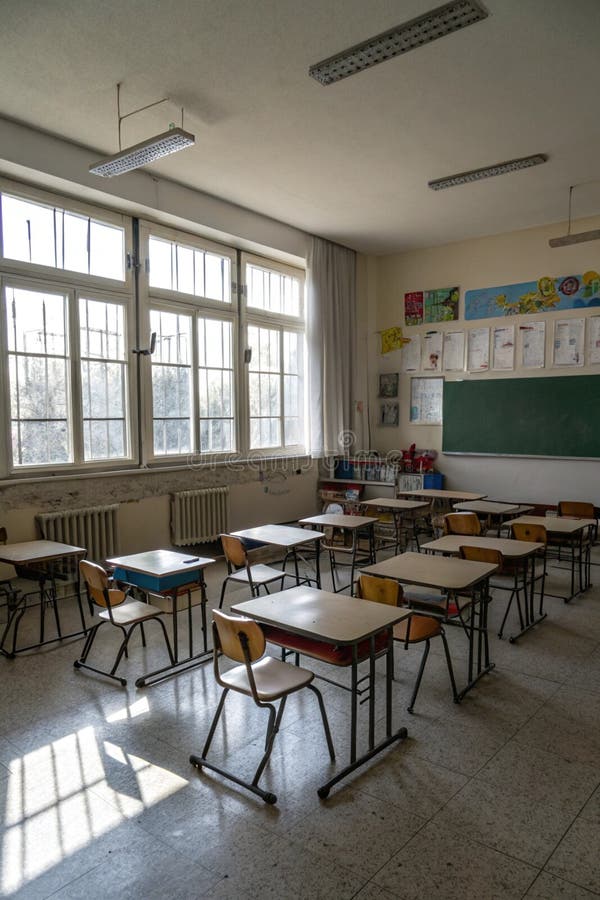 Empty Classroom with Chairs Under Desks Stock Illustration ...