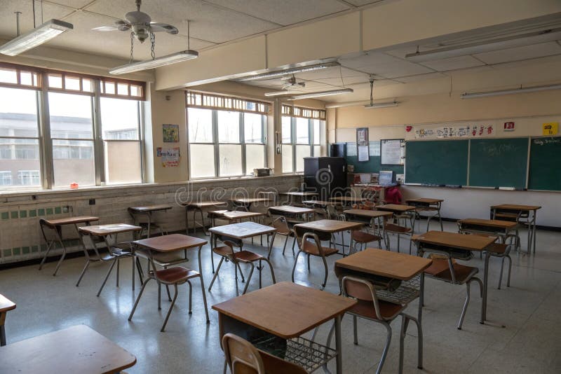 Empty Classroom with Chairs Under Desks Stock Illustration ...