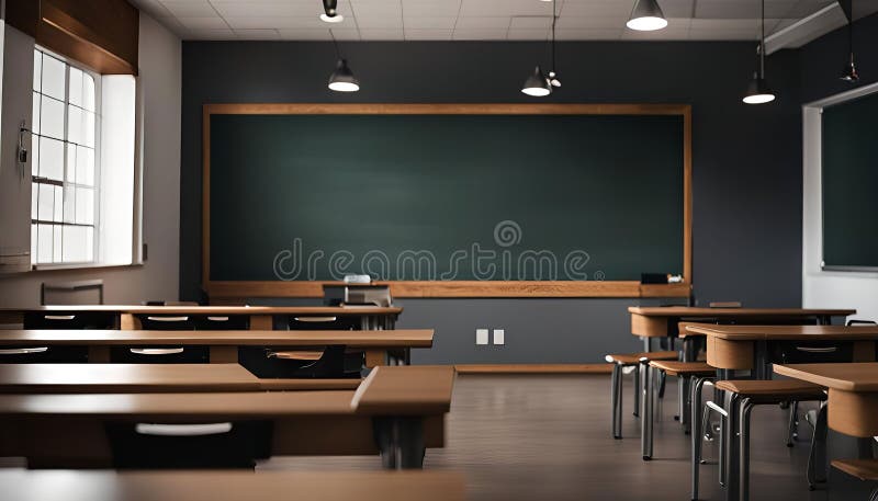 Empty Classroom with Chalkboard Stock Illustration - Illustration of ...