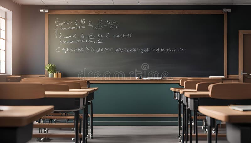 Empty Classroom with Chalkboard and Desks Stock Illustration ...