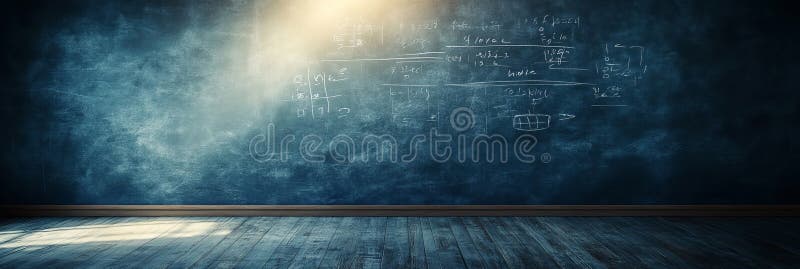 Empty Classroom with Chalkboard, Math Equations, and Sunlight Streaming ...