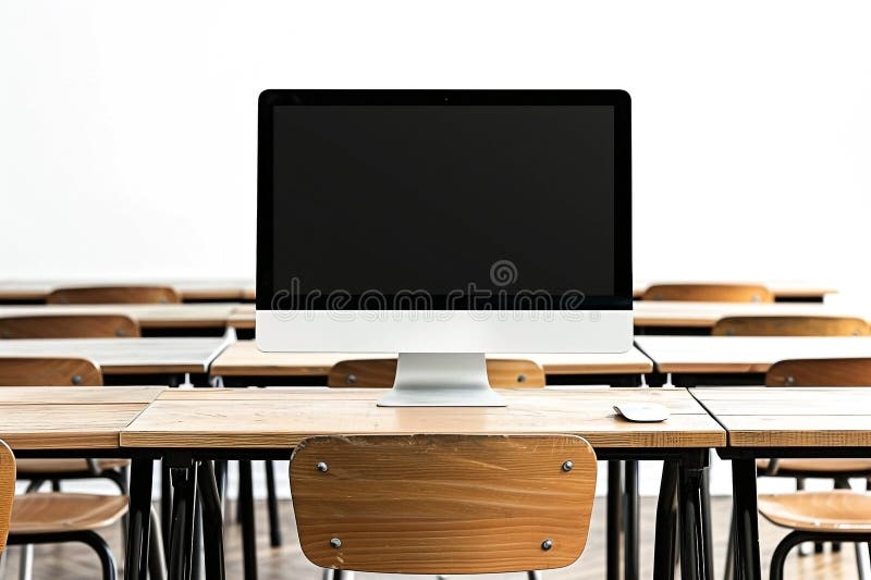 Empty Classroom with Computer on Desk Digital Learning Environment ...
