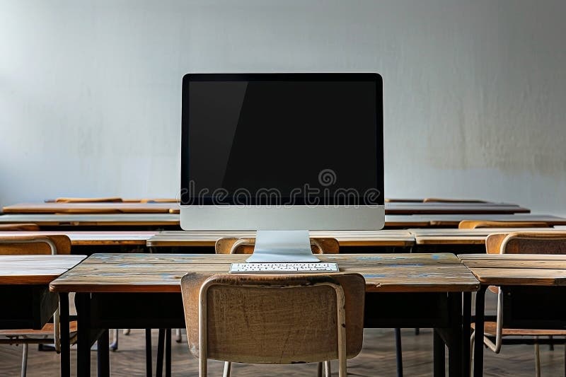 Empty Classroom with Computer on Desk Digital Learning Environment ...