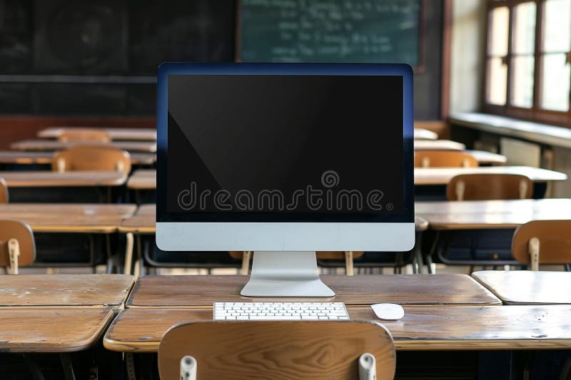 Empty Classroom with Computer on Desk Digital Learning Environment ...