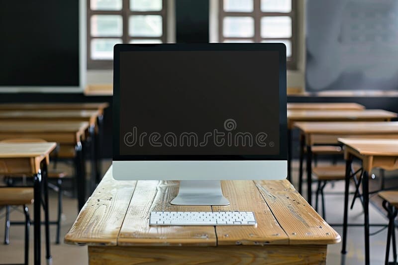 Empty Classroom with Computer on Desk Digital Learning Environment ...