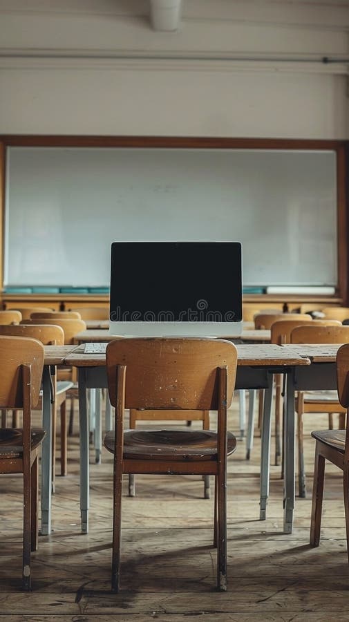 Empty Classroom with Computer on Desk - Modern Education Technology ...