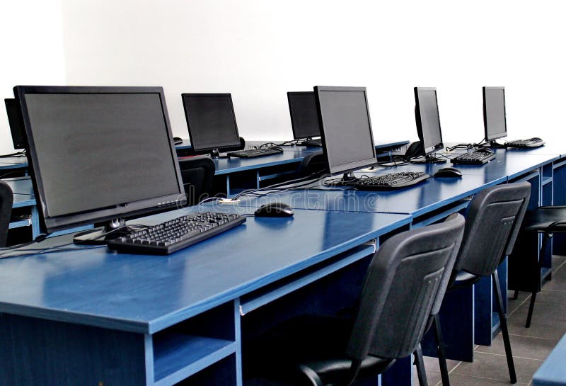 Modern computer classroom stock photo. Image of degree - 186216228