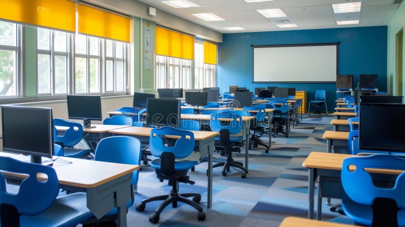 Modern Classroom Computers Colorful Chairs Stock Photos - Free ...