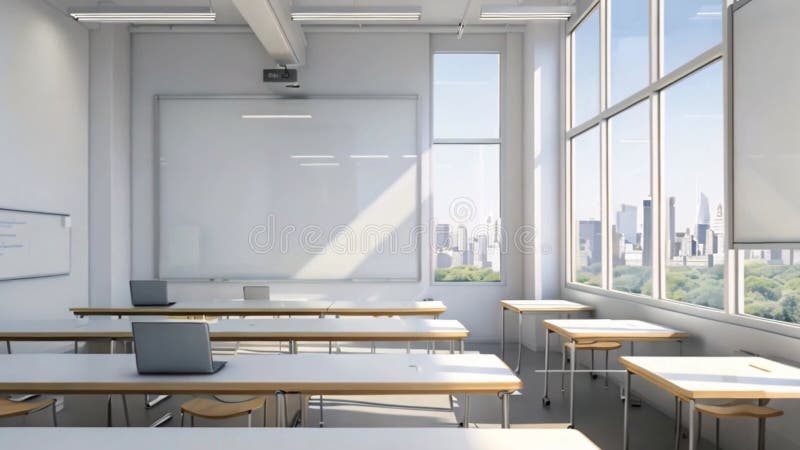 Empty Classroom with Whiteboard and City View during Daytime Stock ...