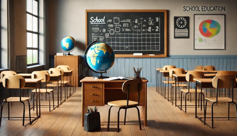 Back to School Setting stock illustration. Illustration of desks ...