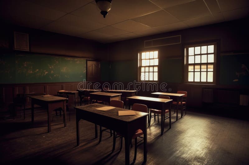 Empty Classroom, with Dimmed and Rustic Lighting, for a Dramatic ...